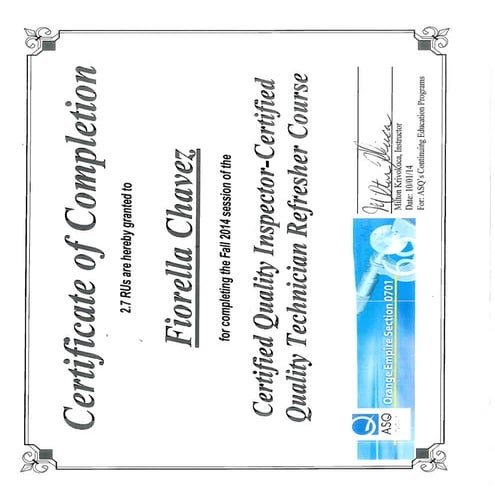 Certificate of Completion Quality Inspector | PDF