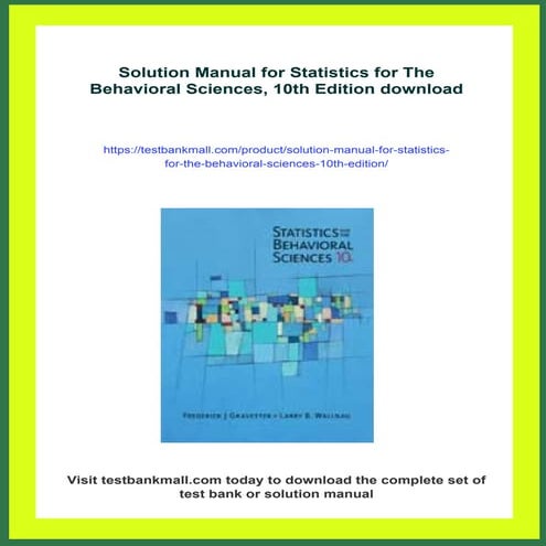 Solution Manual for Statistics for The Behavioral Sciences, 10th ...