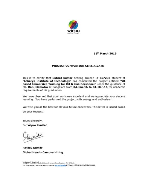 wipro internship certificate | PDF