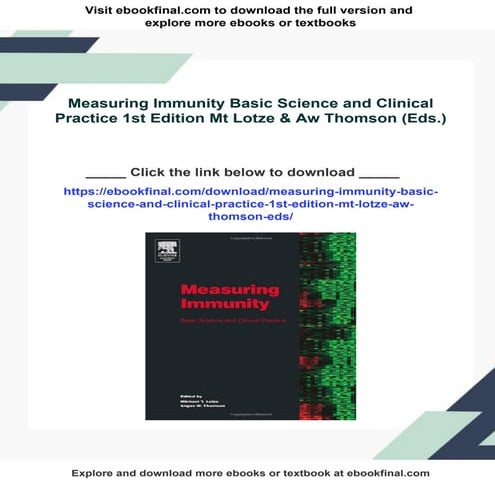 Measuring Immunity Basic Science and Clinical Practice 1st Edition Mt Lotze & Aw Thomson (Eds ...