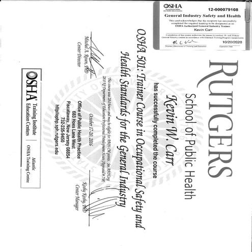 OSHA 501 General Industry Authorized Outreach Trainer | PDF
