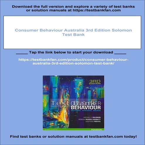 Consumer Behaviour Australia 3rd Edition Solomon Test Bank | PDF