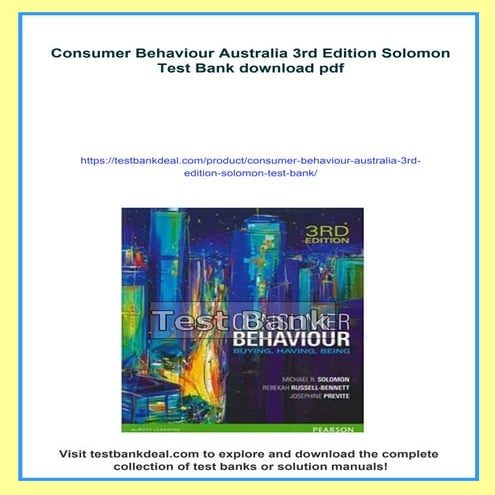 Consumer Behaviour Australia 3rd Edition Solomon Test Bank | PDF