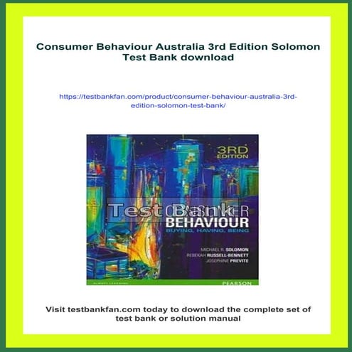 Consumer Behaviour Australia 3rd Edition Solomon Test Bank | PDF