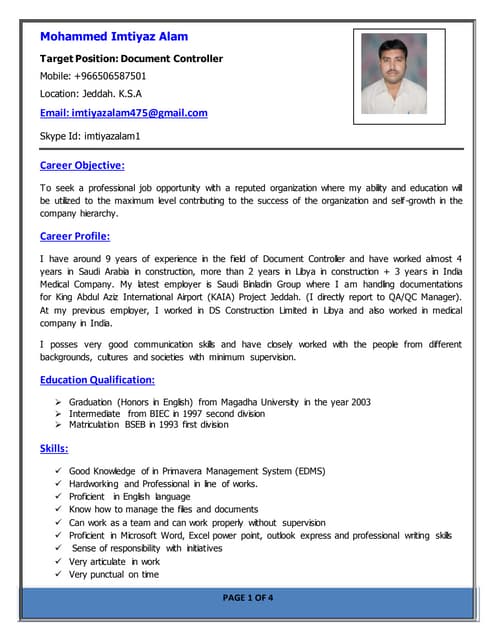 CV (Document Controller) | PDF