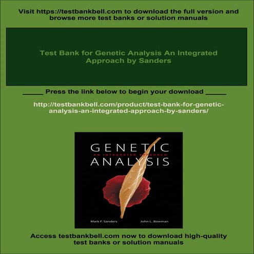 Test Bank for Genetic Analysis An Integrated Approach by Sanders | PDF