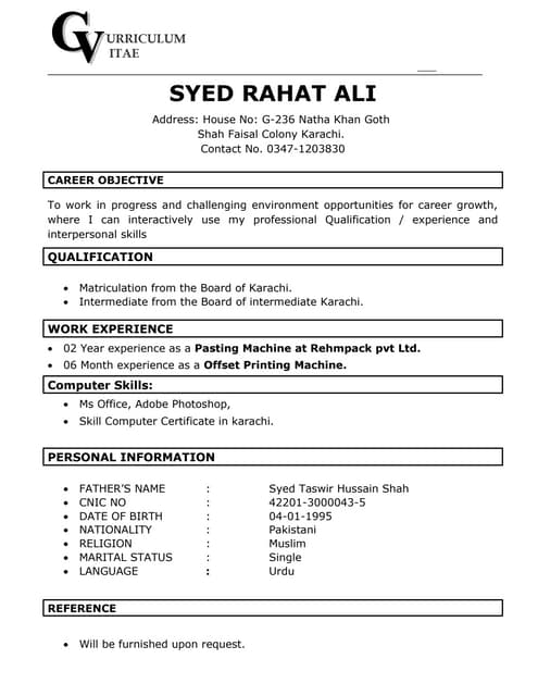 CV Syed Hamza Ali | DOCX