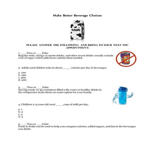 Make Better Beverage Choices ILA | DOCX | Nutrition | Healthy Living