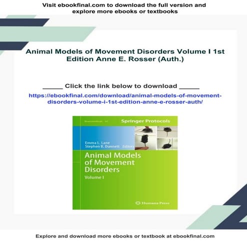 Animal Models of Movement Disorders Volume I 1st Edition Anne E. Rosser ...