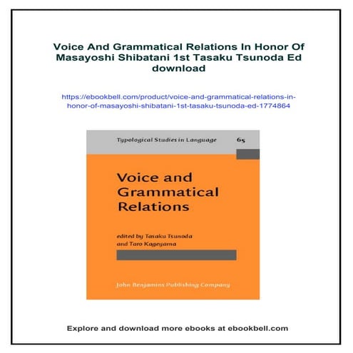 Voice And Grammatical Relations In Honor Of Masayoshi Shibatani 1st Tasaku Tsunoda Ed | PDF