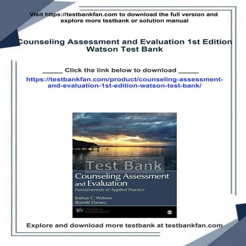 Counseling Assessment and Evaluation 1st Edition Watson Test Bank | PDF
