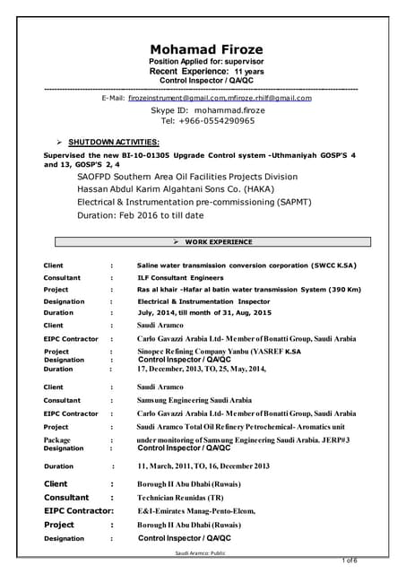 E&I inspector cv | DOC