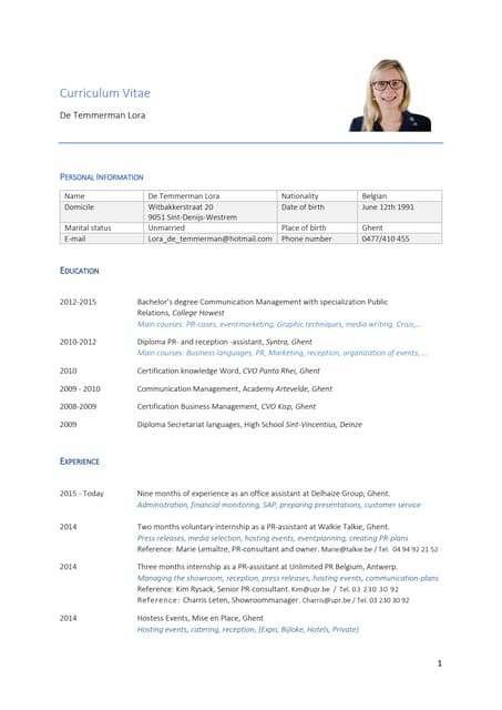 Curriculum Vitae Wendy van Dijk | PDF