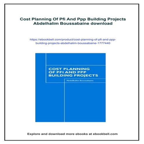 Cost Planning Of Pfi And Ppp Building Projects Abdelhalim Boussabaine | PDF