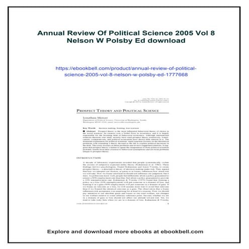 Annual Review Of Political Science 2005 Vol 8 Nelson W Polsby Ed | PDF