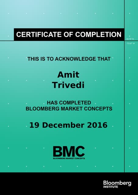 BMC Bloomberg Market Concepts Certificate of completion | PDF