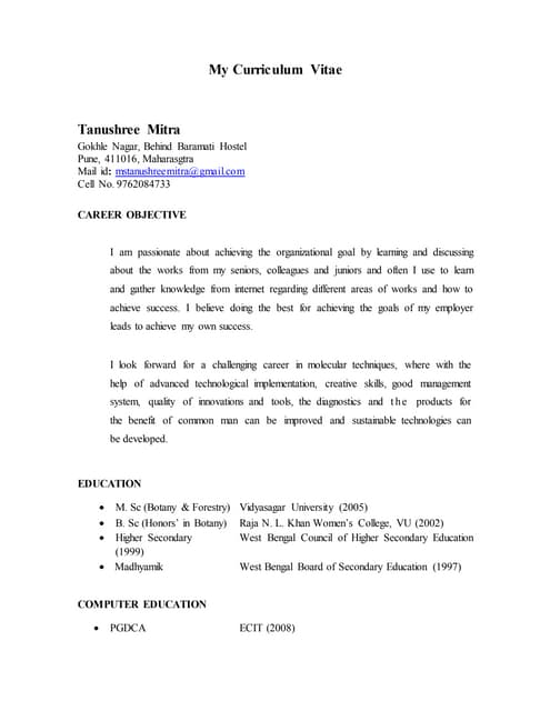 MSc fresher resume | DOC