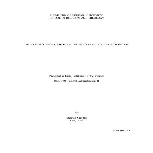 THE PAULINE CONCEPT OF WOMEN ANDROCENTRIC OR CHRISTOCENTRIC | DOCX