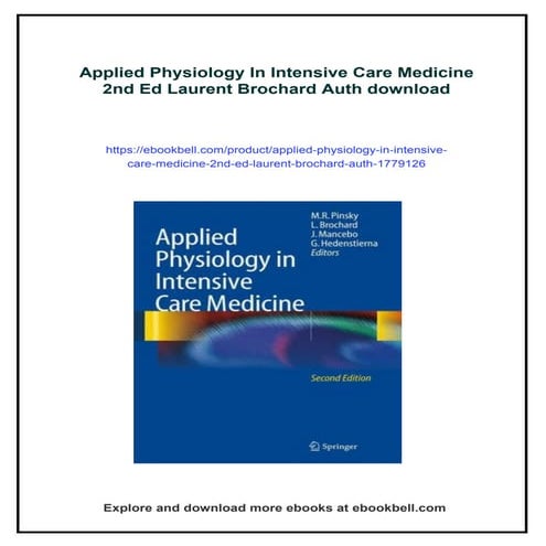 Applied Physiology In Intensive Care Medicine 2nd Ed Laurent Brochard ...