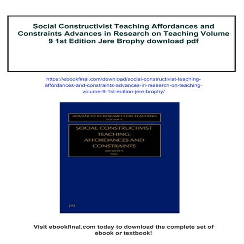 Social Constructivist Teaching Affordances and Constraints Advances in ...