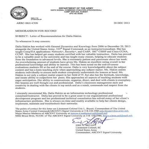 Army Letter of Recommendation | PDF