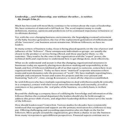 Curphy and roellig followership model, leadership. | PPTX