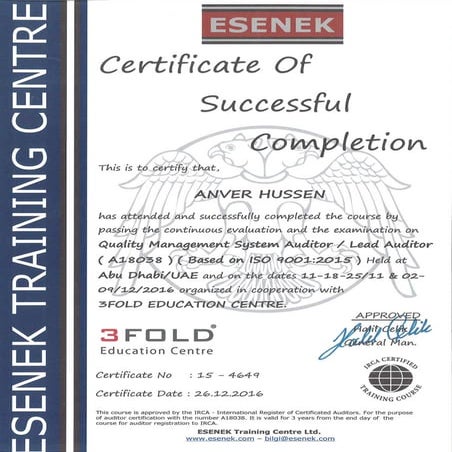 QMA-Lead Audtor Certificate | PDF