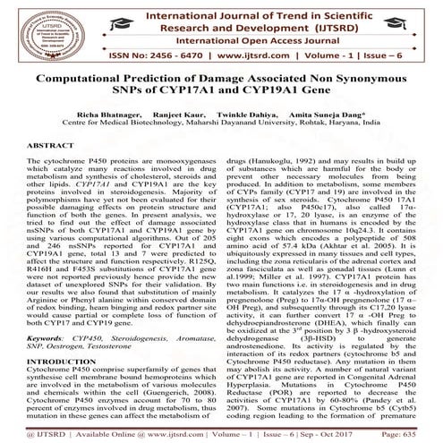 Computational prediction of damage associated non synonymous SNPs of CYP17A1 and CYP19A1 gene | PDF