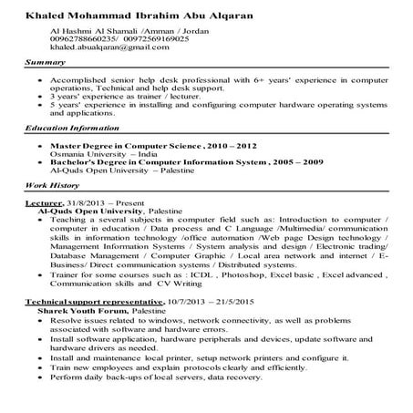 khaled resume jo | DOCX | IT and Internet Support | Internet