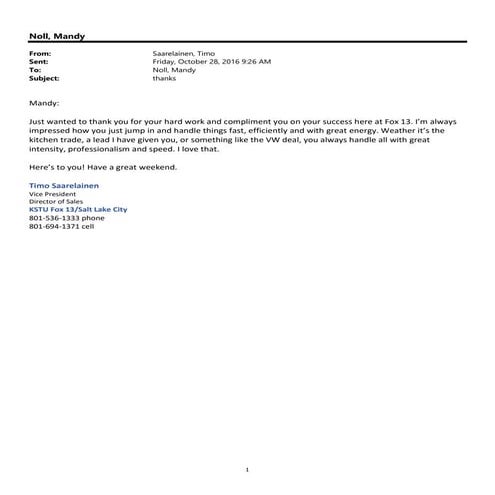 KSTU FOX13 SLC - Vice President Director of Sales | PDF