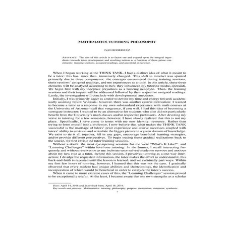 Rodriguez_THINK_TANK_Mathematics_Tutoring_Philosophy | PDF