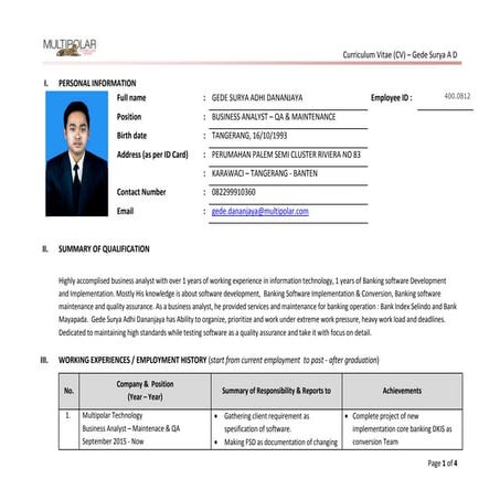 CV - Gede Surya Adhi Dananjaya | PDF