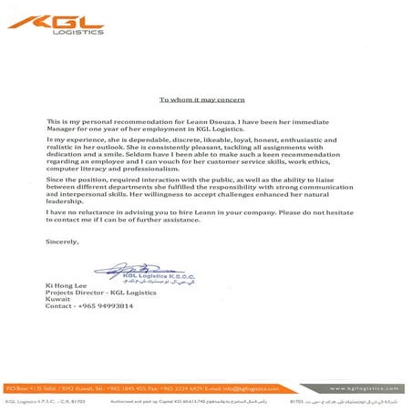 KGL Reference Letter | PDF