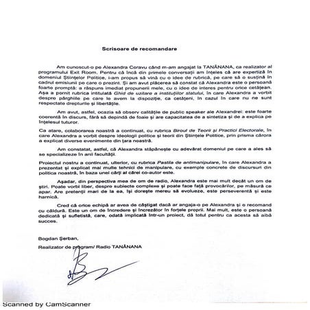 scrisoare recomandare Bogdan Serban | PDF