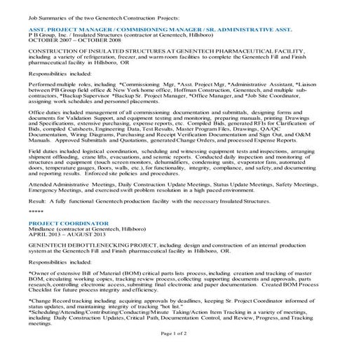 Genentech Project Summaries | DOCX