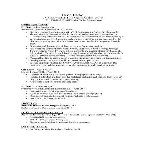 David Andrew Cooke 12 Resume Complete | PDF