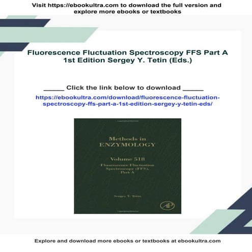 Fluorescence Fluctuation Spectroscopy FFS Part A 1st Edition Sergey Y ...