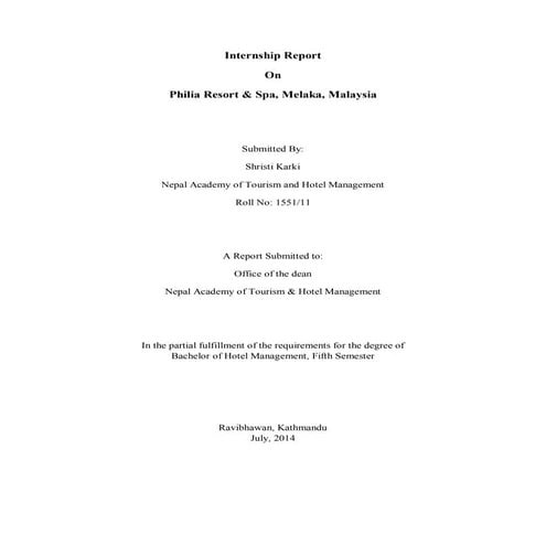 Philea-Resort-Spa-Malaysia-Intern-Report | PDF