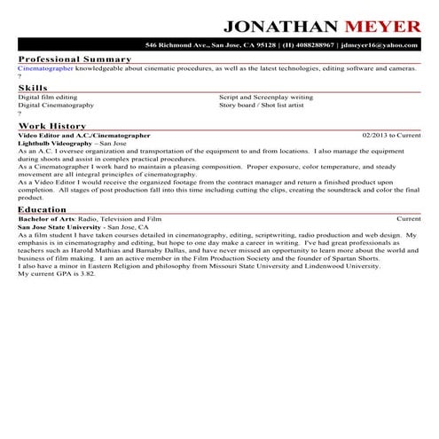 Jonathan Meyer Resume 1 | PDF