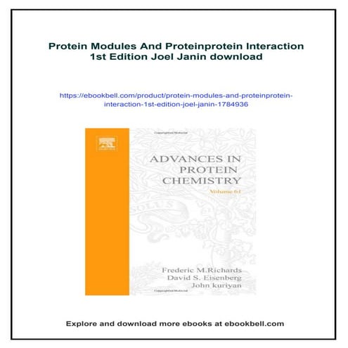 Protein Modules And Proteinprotein Interaction 1st Edition Joel Janin | PDF