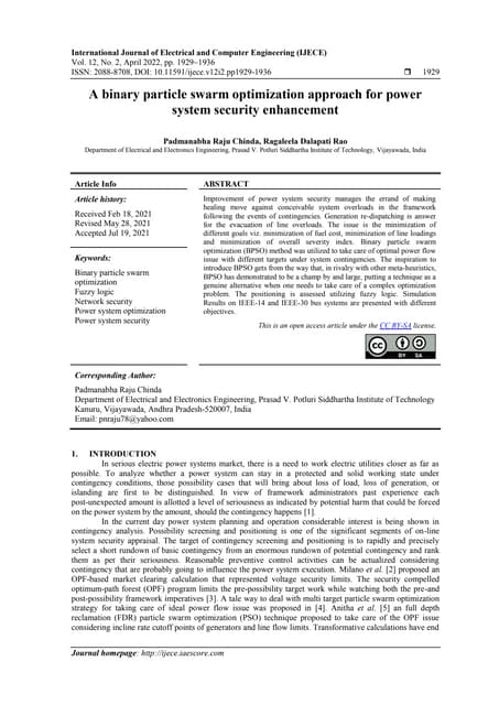 A Binary Particle Swarm Optimization Approach For Power System Security Enhancement Pdf