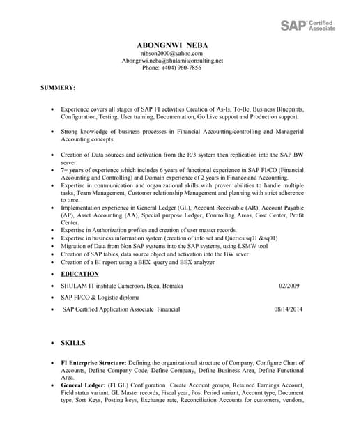 SAP BOFC Resume | PDF