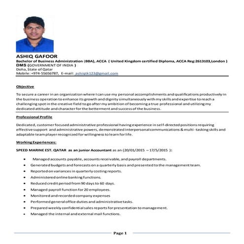 Resume for the post of Accountant | DOCX
