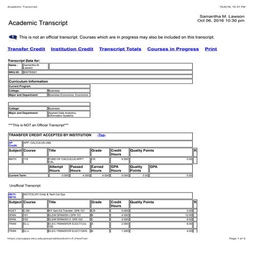 Academic Transcript | PDF
