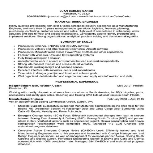 RESUME JUAN CARLOS CARBO+Manufacturing_Engineer-Updated | DOC ...