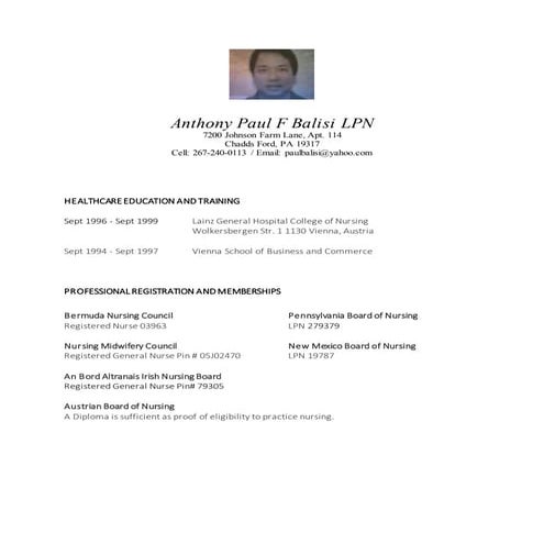 Anthony Paul F Balisi CV 2015 | DOCX