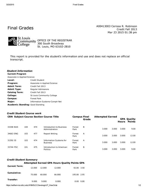 UnofficialTranscriptJanuary | PPT