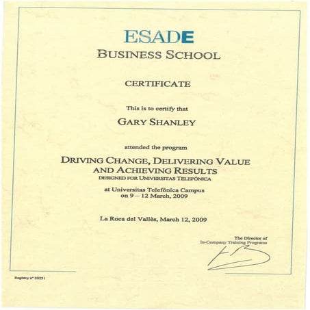 ESADE Certificate | PDF