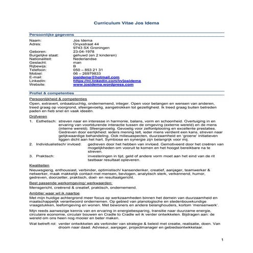 Curriculum vitae Jos Idema | PDF