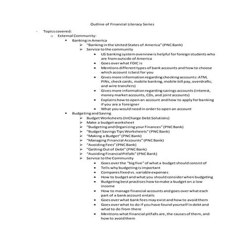 Outline of Financial Literacy Series | DOCX | Business Accounting ...
